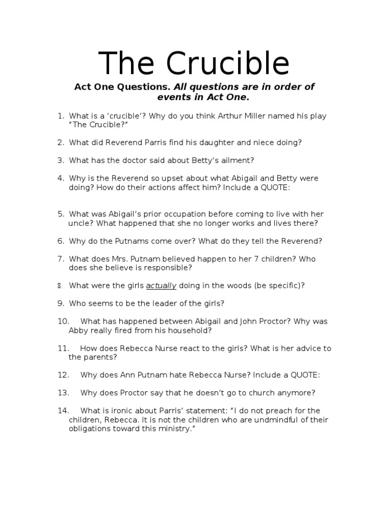 Crucible Act One Questions | PDF