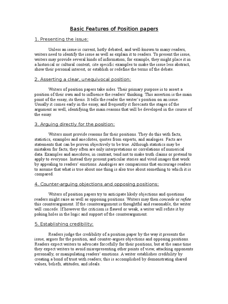 Basic Features of Position Papers | PDF | Essays | Reason