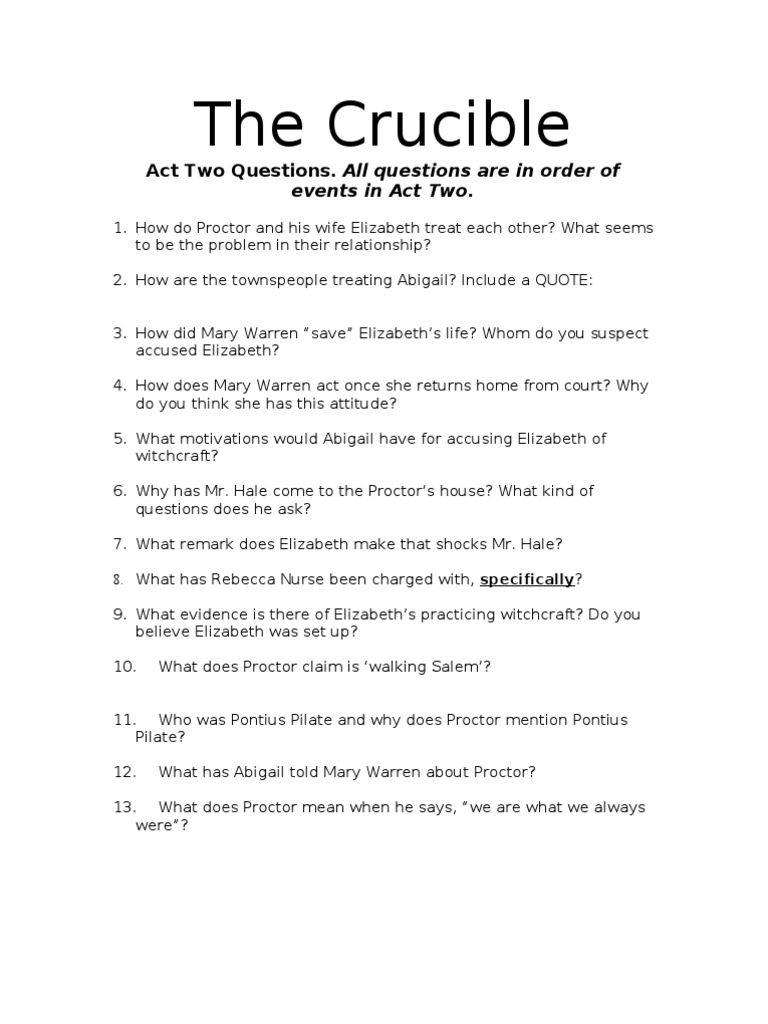 The Crucible Act Two Questions | PDF