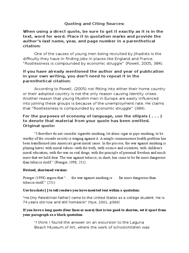 Quoting and Citing Sources | PDF | Citation