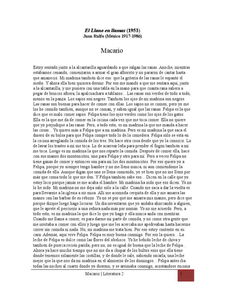 Macario - Juan Rulfo | PDF | Religión y creencia