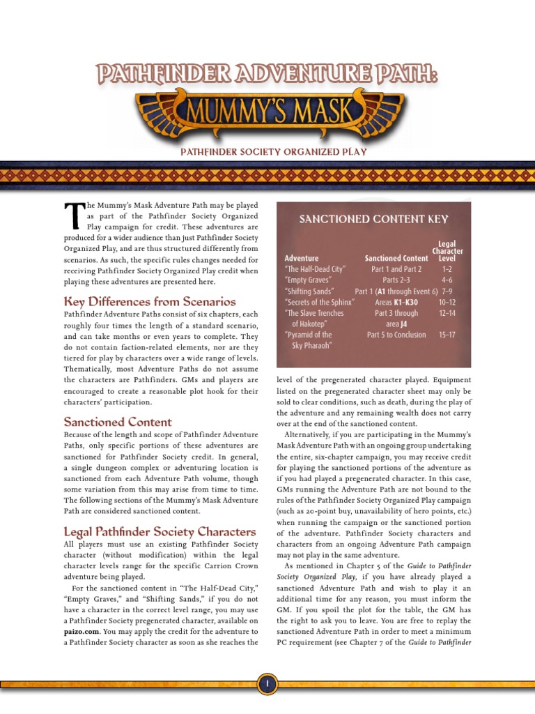 Mummy's Mask Adventure Path Guide | PDF | Leisure