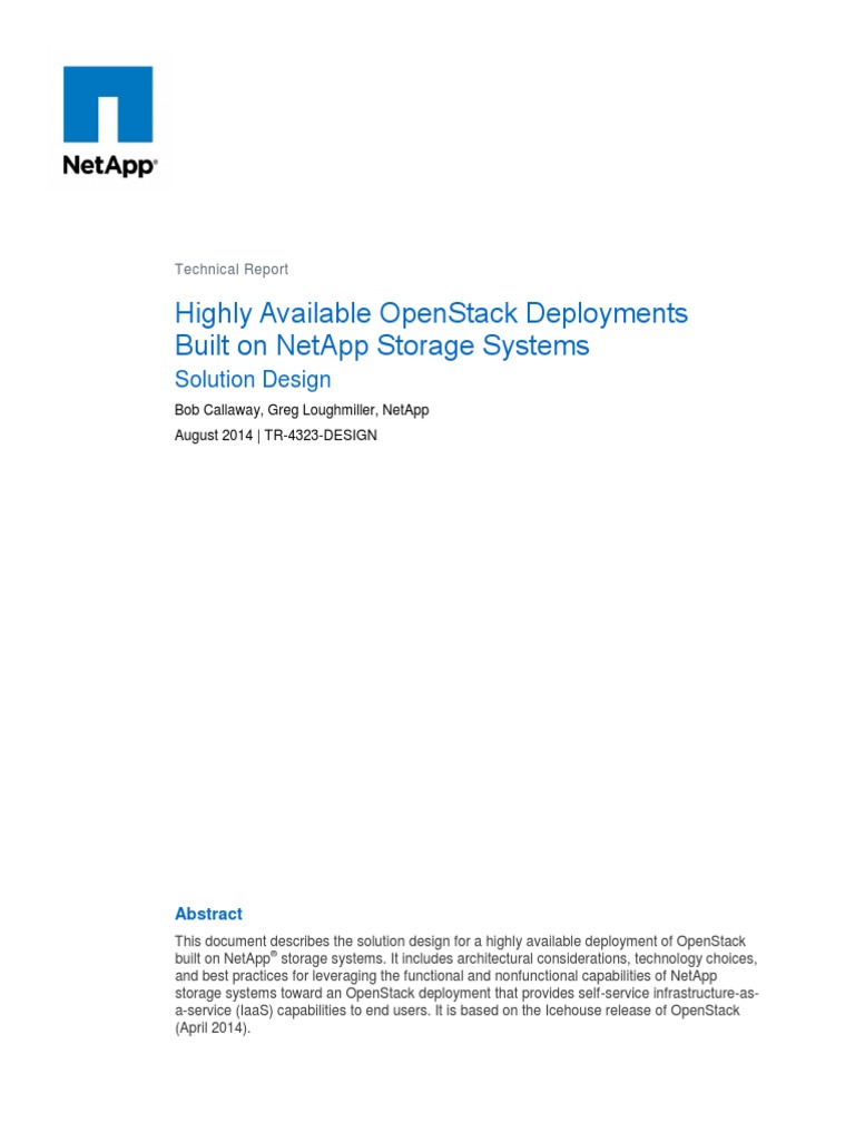 TR-4323-DeSIGN-0814 Highly Available OpenStack Deployment With NetApp Storage | Download Free ...