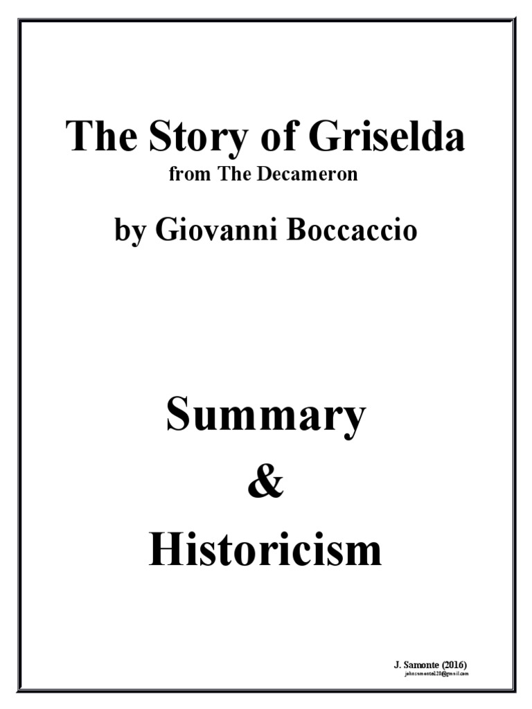 The Story of Griselda by Giovanni Boccaccio: Summary & Historicism ...