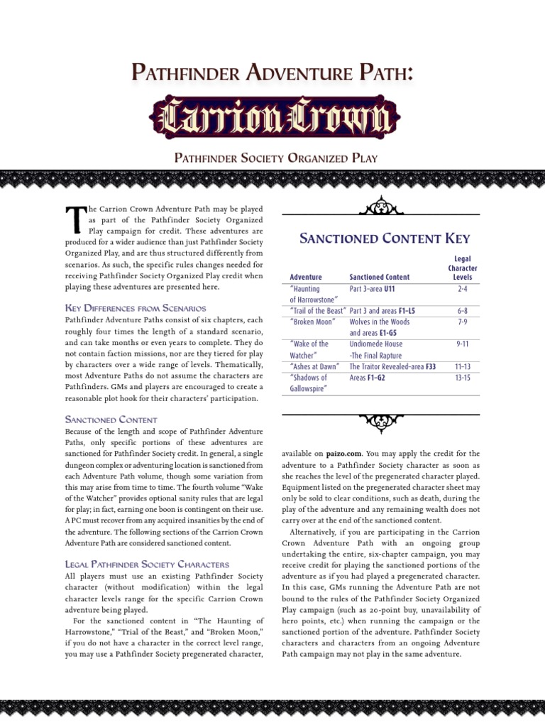 Carrion Crown PFS Chronicle Sheets | PDF | Witchcraft | Magic (Paranormal)