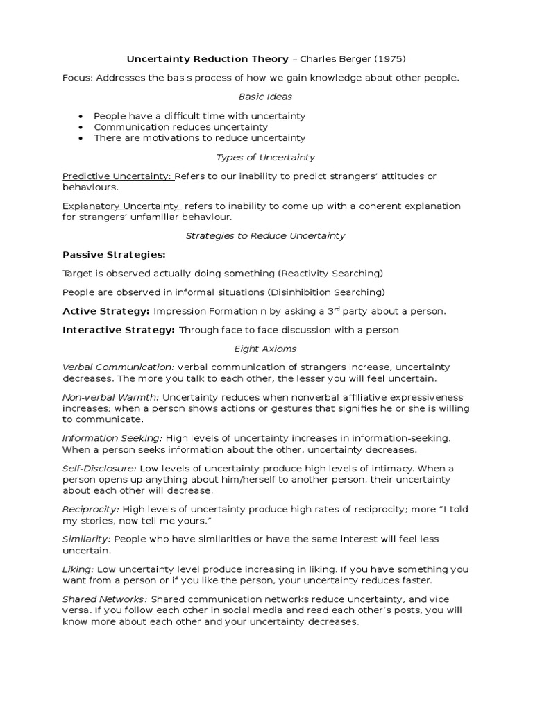 Uncertainty Reduction Theory | PDF