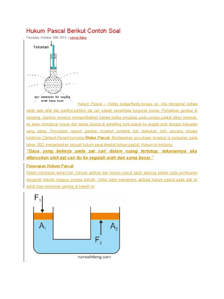 Hukum Pascal Berikut Contoh Soal | PDF