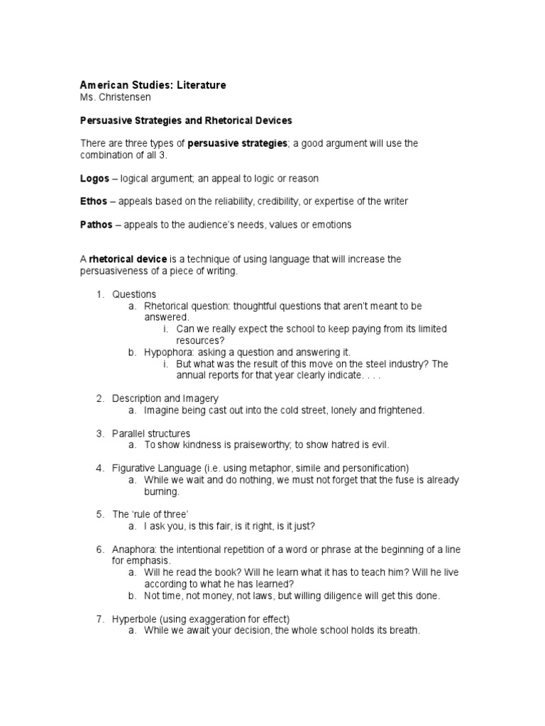 American Studies: Literature: Persuasive Strategies and Rhetorical ...