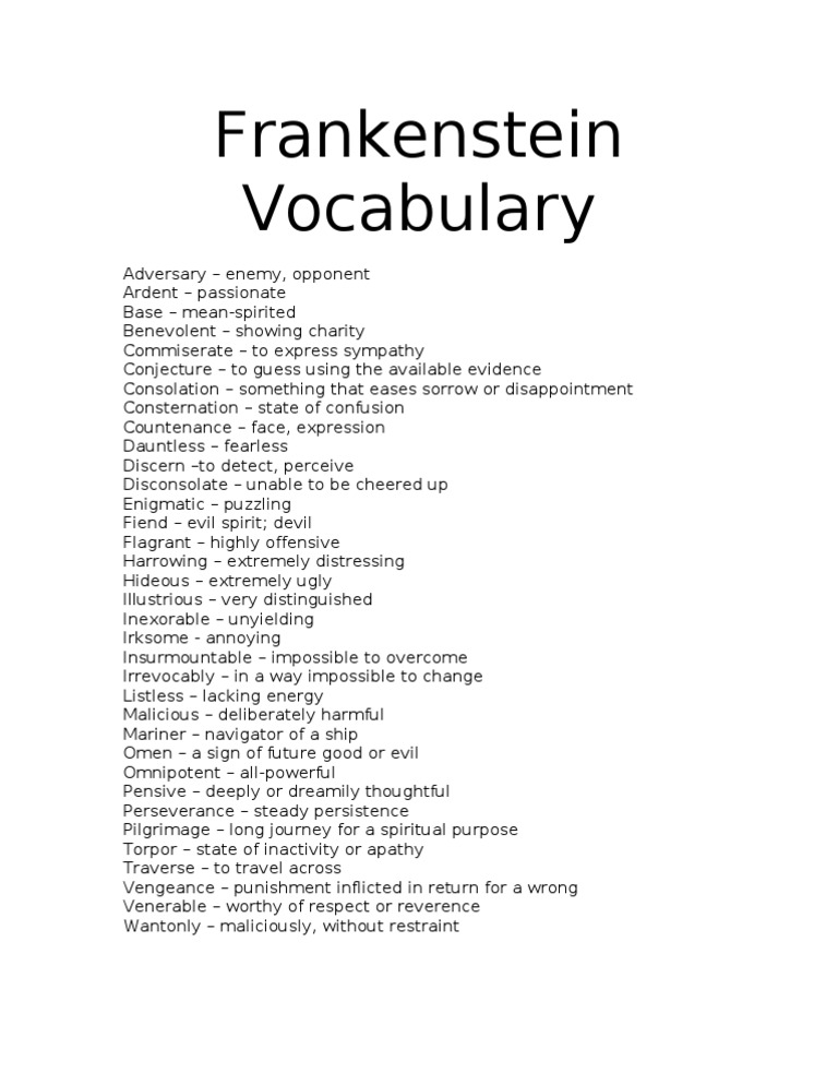Frankenstein Vocabulary | PDF