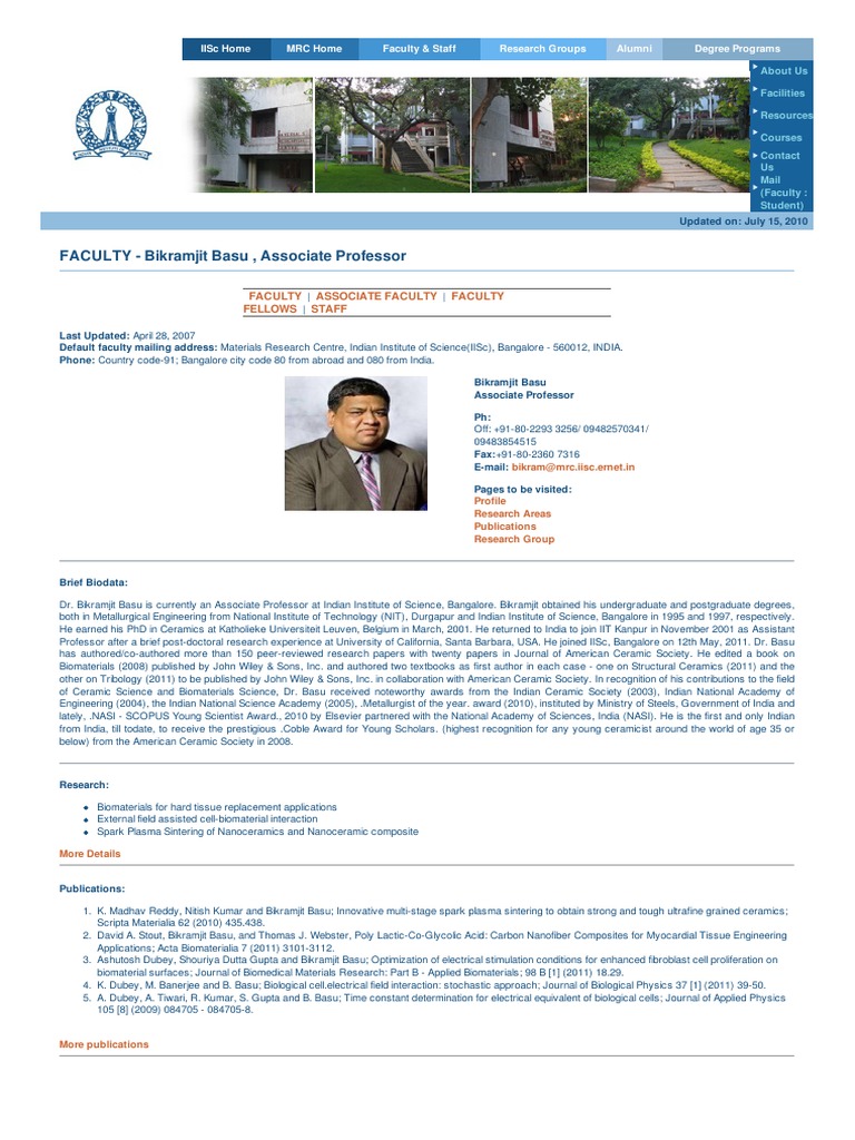 FACULTY - Bikramjit Basu, Associate Professor | PDF | Academia | Science And Technology
