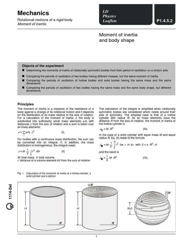 moment of inertia experiment.pdf | Rotation Around A Fixed Axis | Inertia
