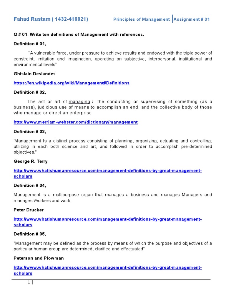 Principles of Management Assignment 1 | PDF | Business | Wellness