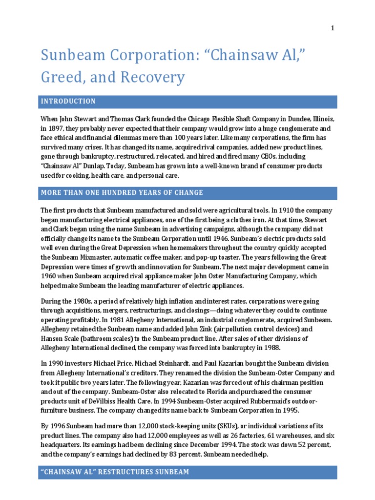 Sunbeam Case Study | Download Free PDF | Companies | Business