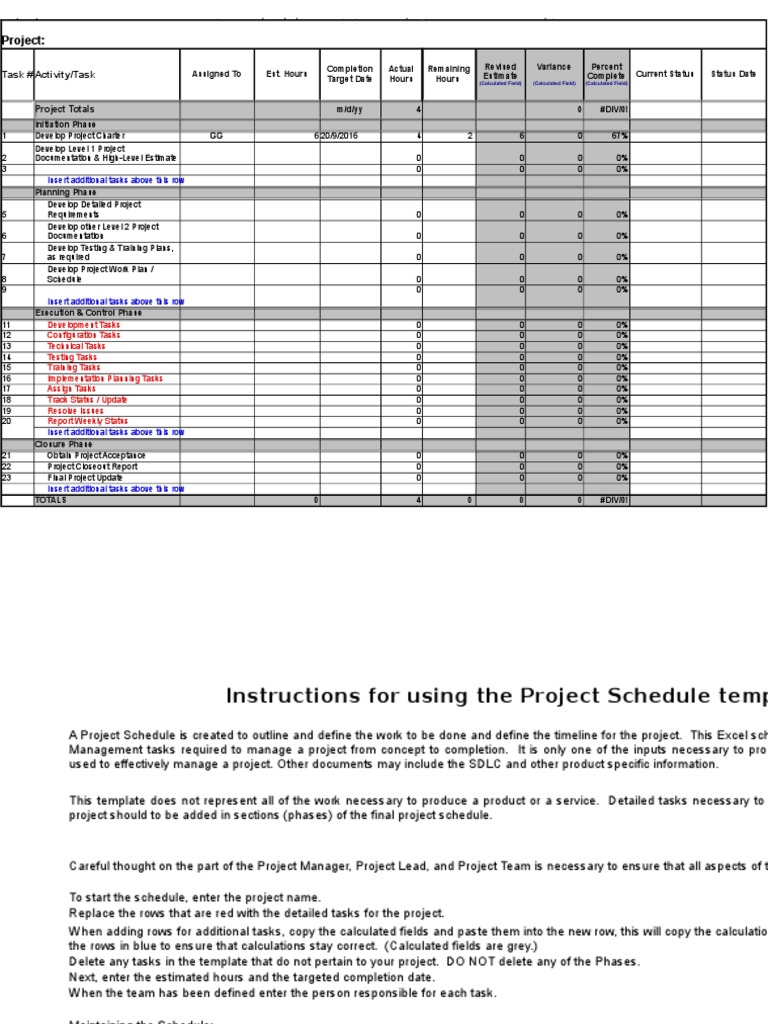 Project Schedule Template | Systems Engineering | Business