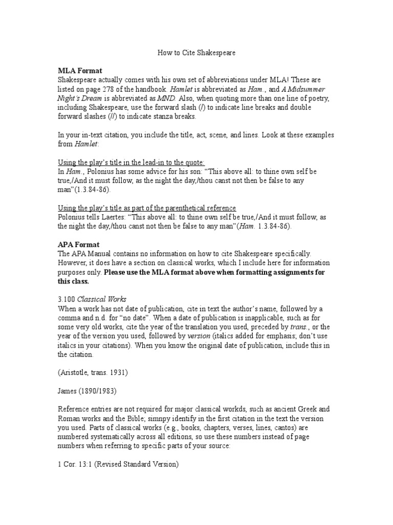 How To Cite Shakespeare | PDF