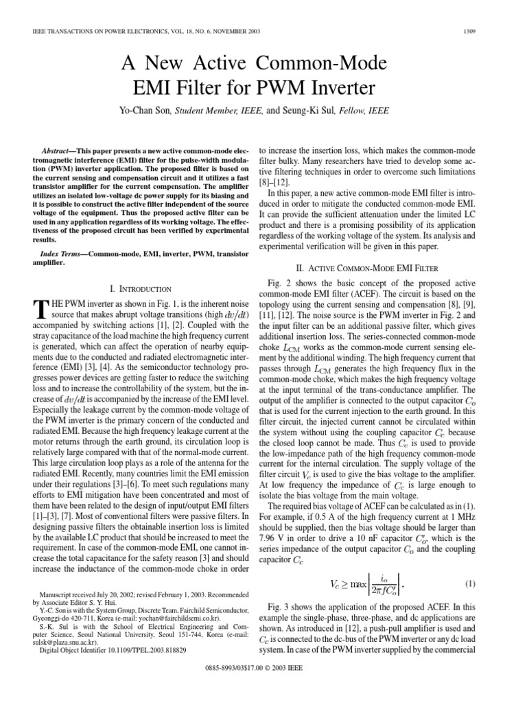 A New Active Common - Mode EMI Filter For PWM Inverter | PDF ...