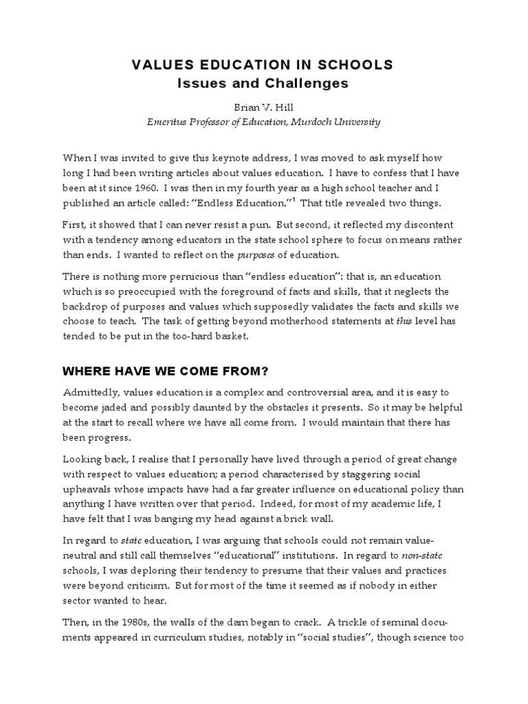 Values Education In School Brian Hill Pdf Pdf Value Ethics