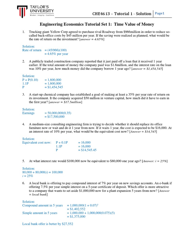 Tutorial 1 - Solution | PDF | Compound Interest | Interest