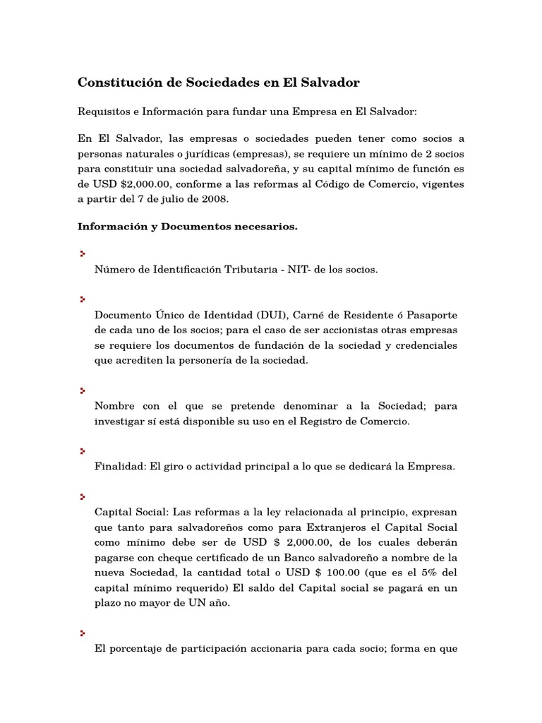 Requisitos para Constituir Una Sociedad en El Salvador. | PDF | Contador | Contabilidad