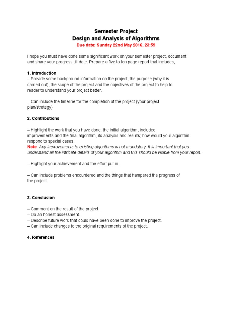 Semester Project Design and Analysis of Algorithms: Due Date: Sunday ...