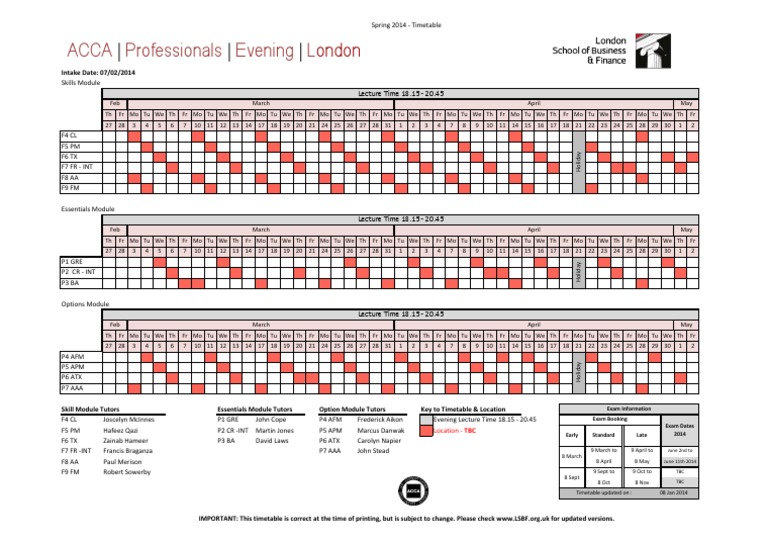 ACCA Part Time - Evenings | PDF