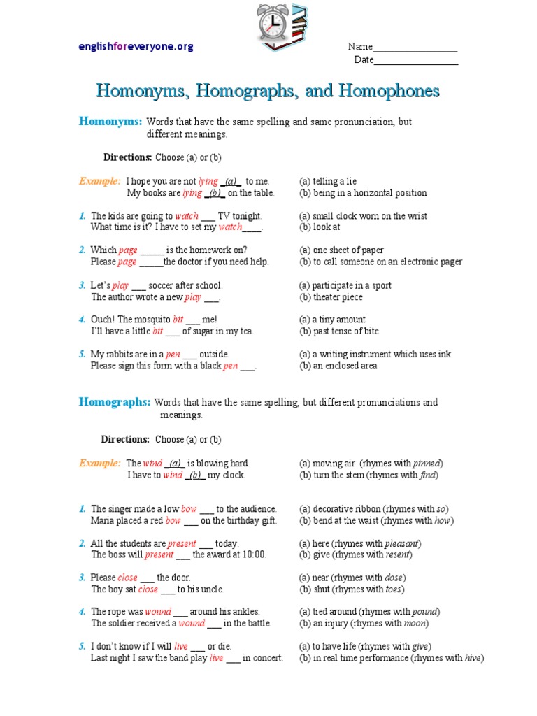 Homonyms, Homographs, Homophones | PDF | Linguistics
