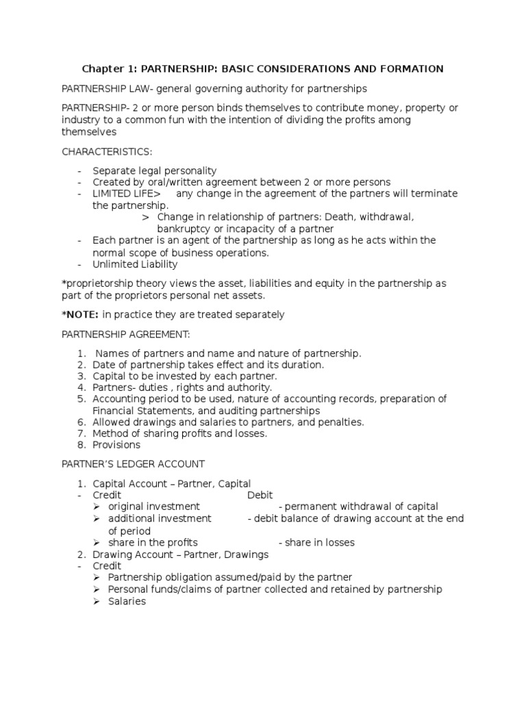 Chapter 1: Partnership: Basic Considerations and Formation | PDF | Partnership | Debits And Credits