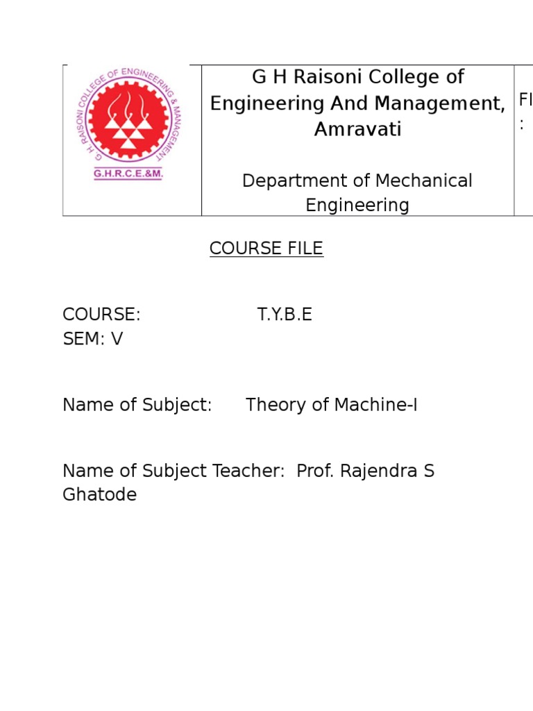 G H Raisoni College of Engineering and Management, Amravati: File No. | PDF