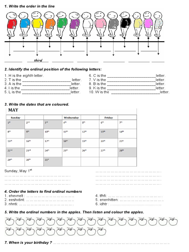 Ordinal Numbers Ws 6e | PDF