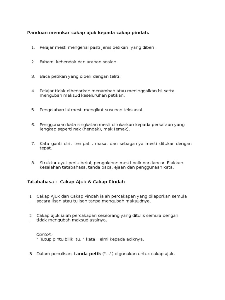 Cakap Ajuk Kepada Cakap Pindah | PDF