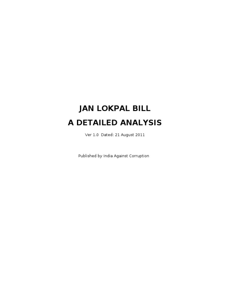 Jan Lokpal Bill-A-Detailed Analysis | PDF | Whistleblower | Judiciaries
