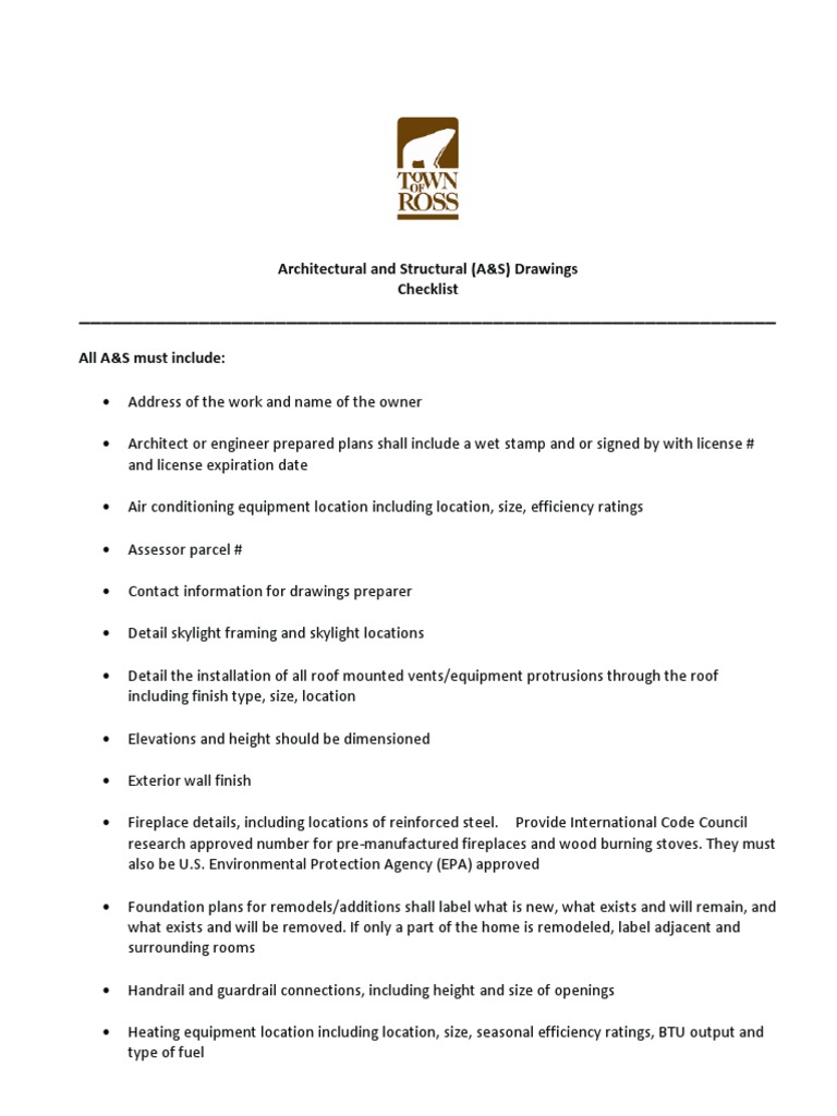 Architectural and Structural (A&S) Drawings Checklist | PDF | Fireplace ...