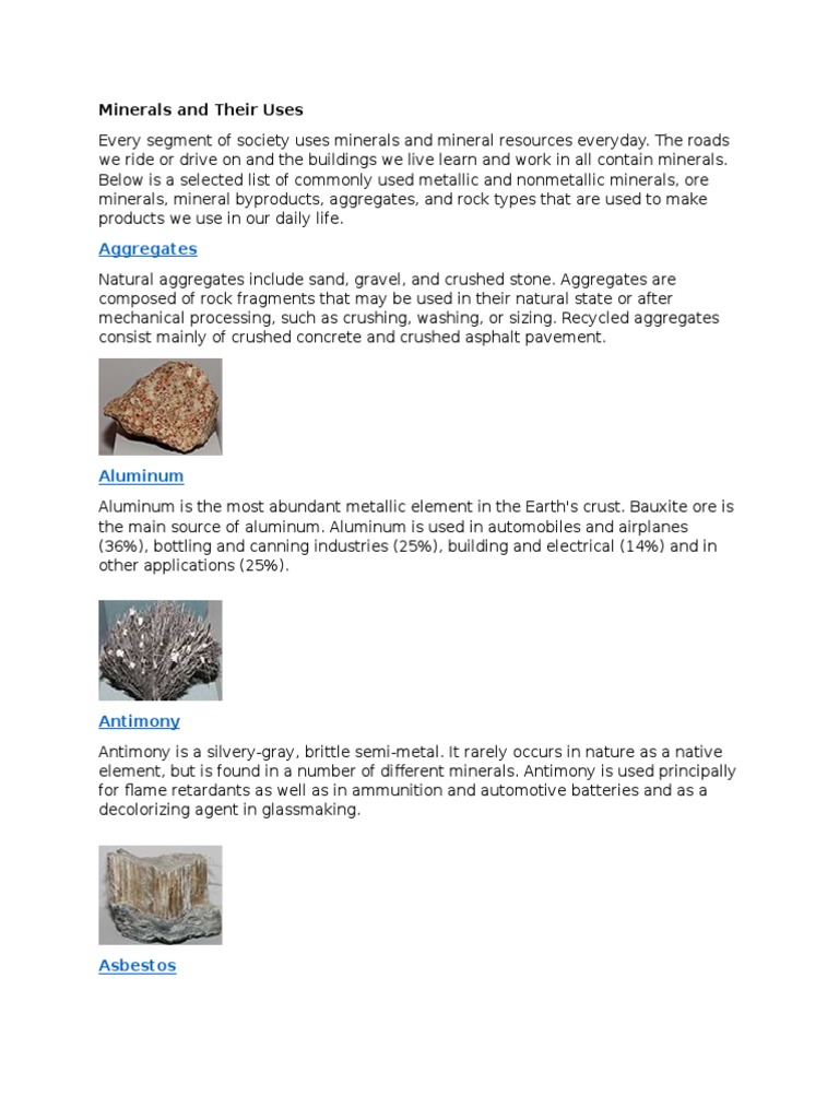 Minerals and Their Uses | PDF | Zirconium | Minerals
