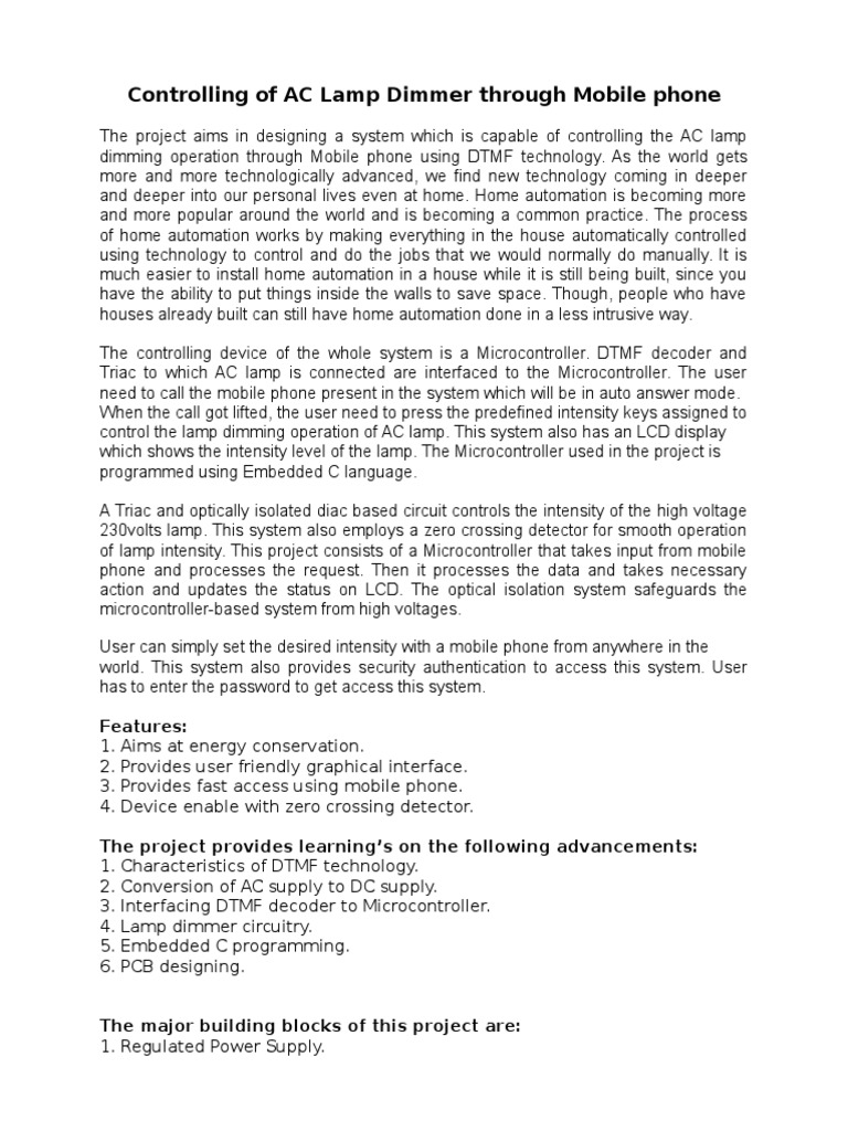 Controlling of AC Lamp Dimmer Through Mobile Phone | Download Free PDF ...