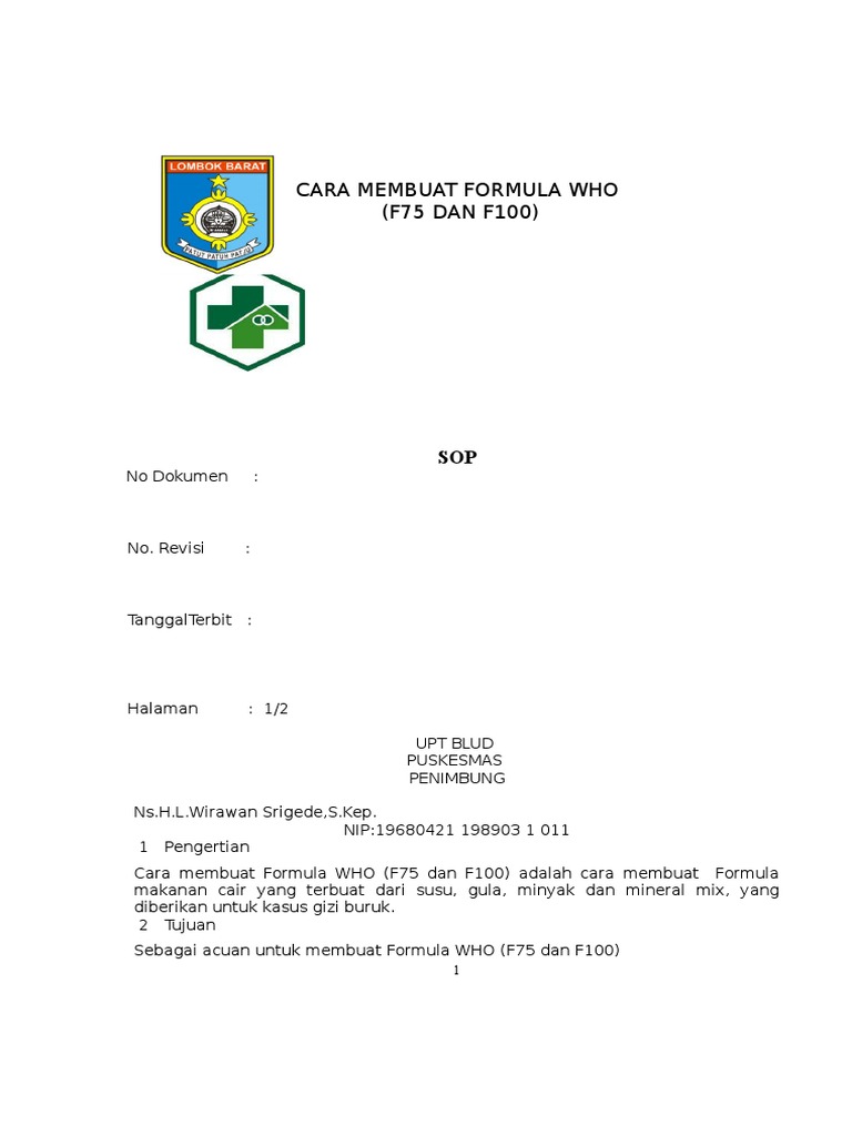 Sop Cara Membuat F 75 Dan F 100 | PDF