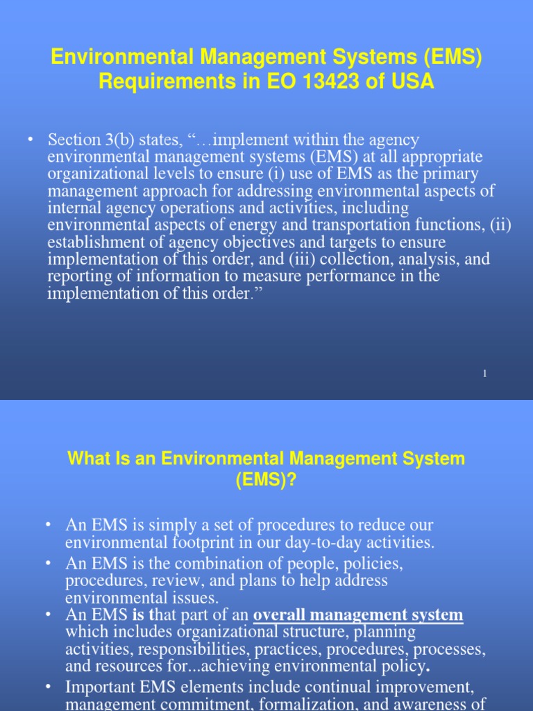 Environmental Management Systems (EMS) Requirements in EO 13423 of USA ...