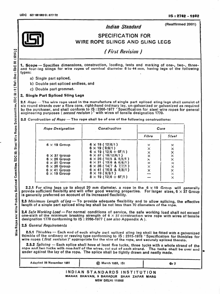 Wire Rope Sling Specification IS 2762 | PDF | Rope | Welding