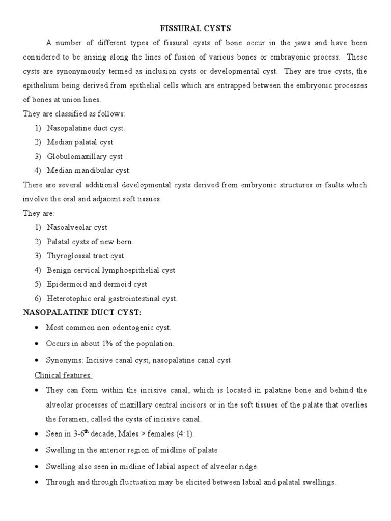 Fissural Cysts | Download Free PDF | Epithelium | Anatomy
