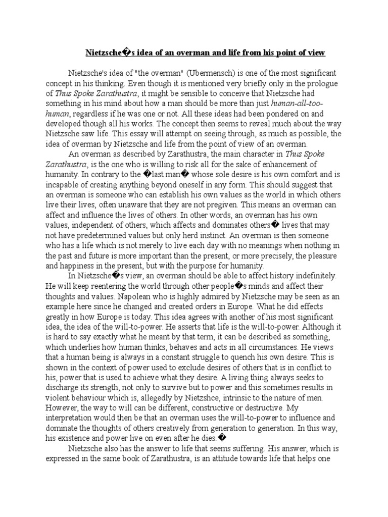 Nietzsche S Idea of An Overman and Life From His Point of View | PDF
