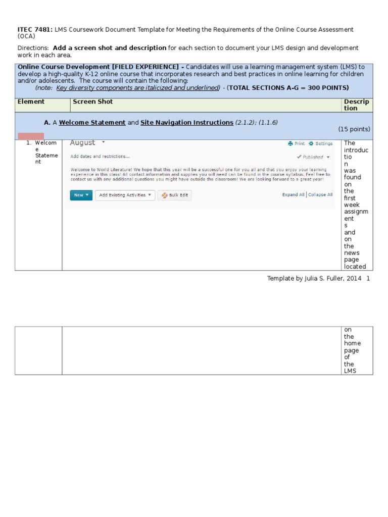 Lms Course Work Template For Oca Complete Garcia | PDF | Educational ...