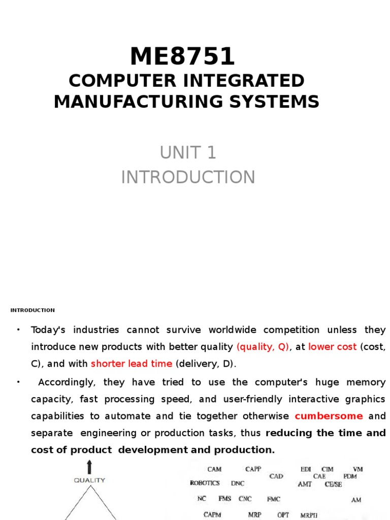 Computer Integrated Manufacturing Systems: Unit 1 | PDF | Computer ...
