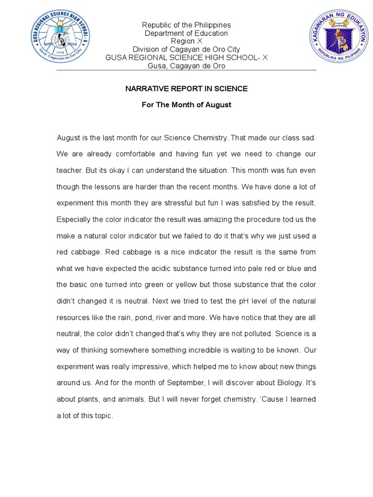 Narrative Report in Science | Experiment | Science