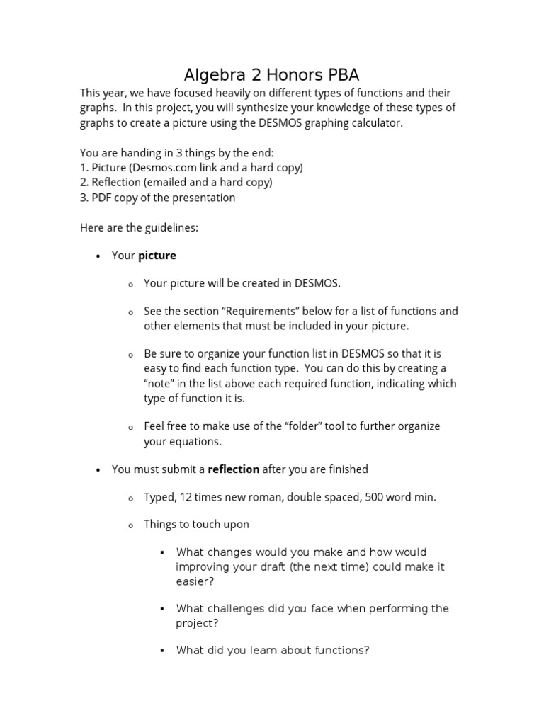 Algebra 2 Honors PBA Guidelines | PDF | Function (Mathematics ...