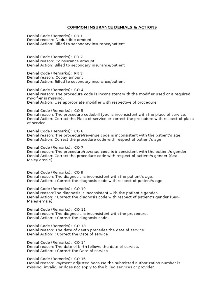 AR Denials & Actions | PDF | Fee | Insurance