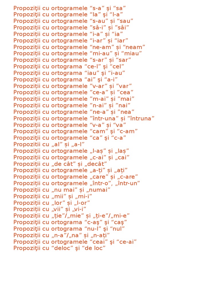 Propoziţii Cu Ortogramele | PDF