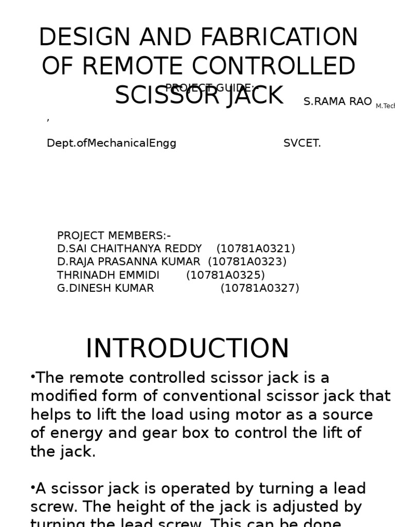 Remote Controlled Scissor Jack Design | PDF | Power Supply | Mechanical ...
