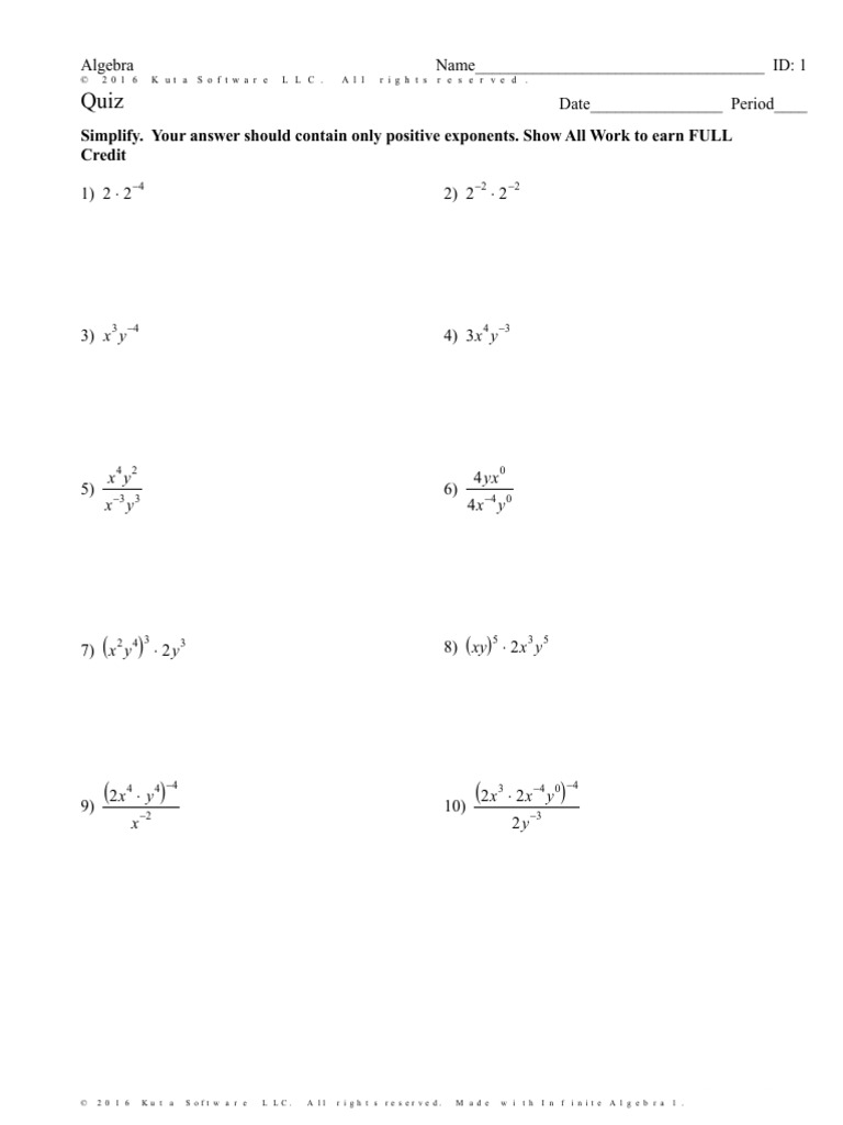 Quiz Exponents PDF | PDF