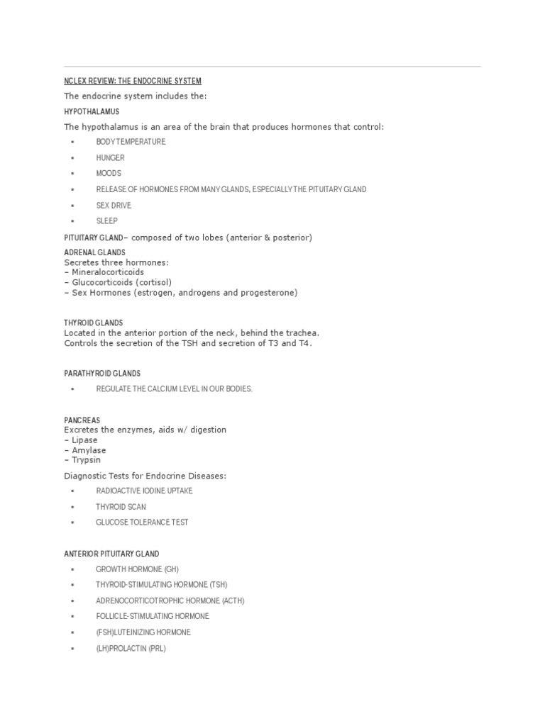 Nclex Review: The Endocrine System | PDF