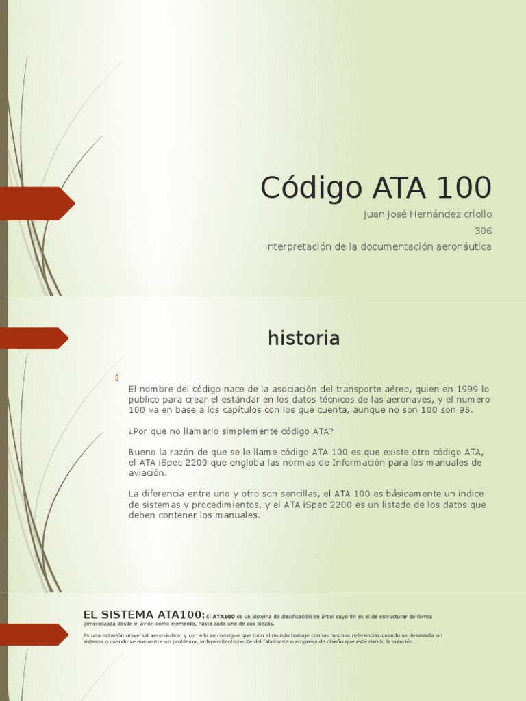 Código ATA 100.pptx | Aviación | Aeronáutica | Prueba gratuita de 30 ...