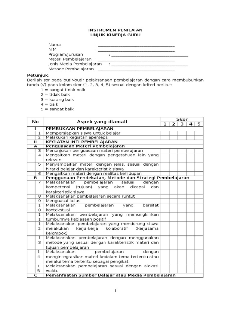 Instrumen Penilaian Micro Teaching | PDF | Karier & Perkembangan | Ilmu Sosial
